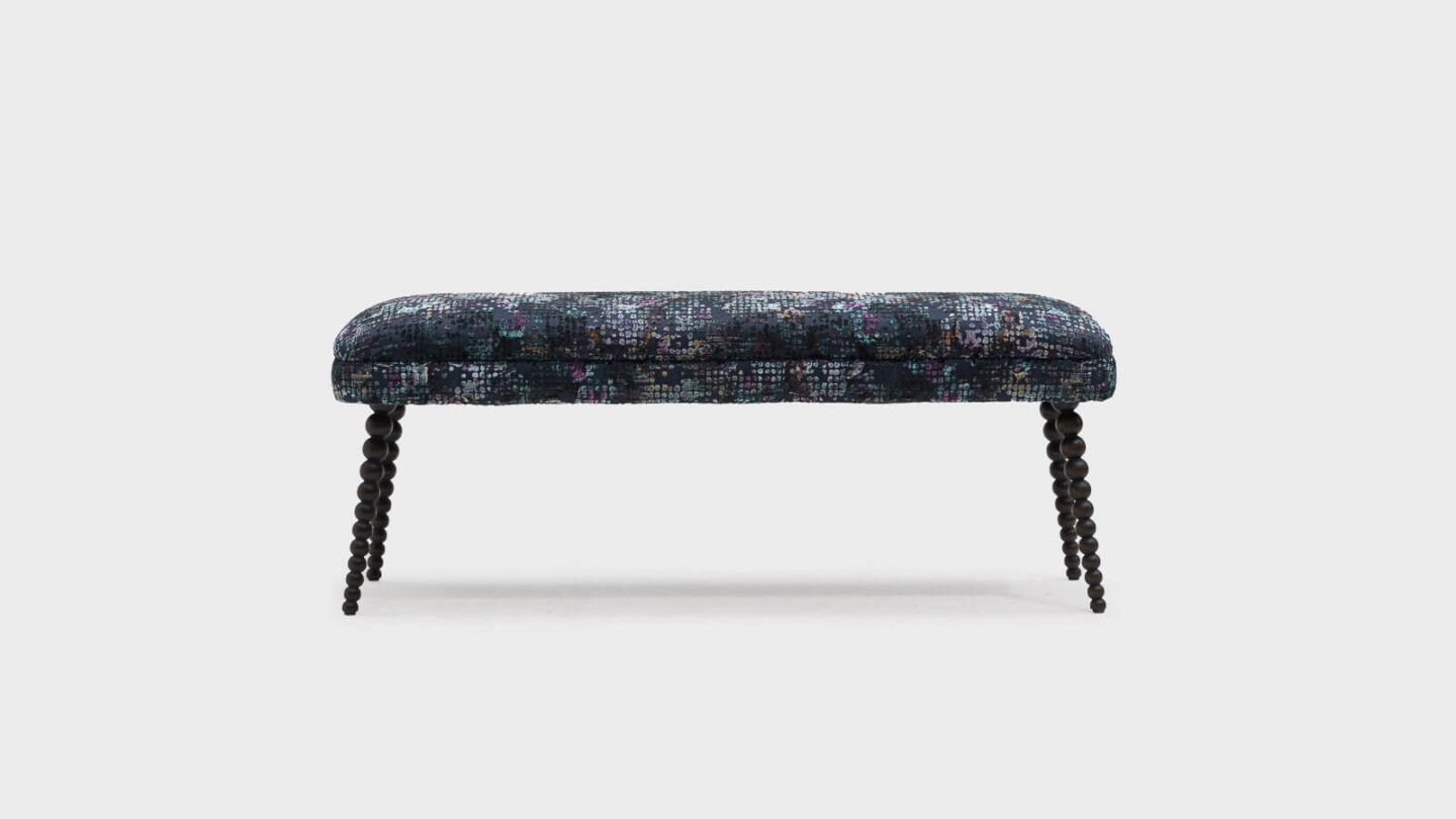 Dark Blue Floral Boodle Bench | Quick Delivery | John Sankey